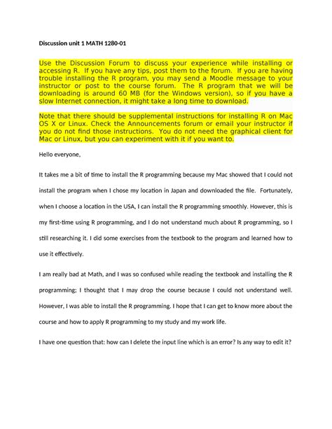Discussion Unit 1 Math 1280 Discussion Unit 1 Math 1280 Use The