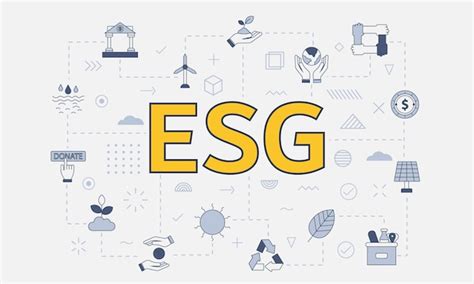 중심에 큰 단어나 텍스트가 있는 아이콘이 있는 Esg 환경 사회 거버넌스 개념 프리미엄 벡터