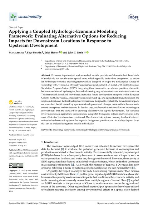 Pdf Applying A Coupled Hydrologic Economic Modeling Framework Evaluating Alternative Options