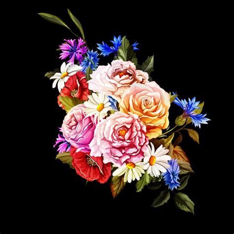 گل ها خشخاش گل رز وحشی گل ذرت با برگ های آبی تیره الگوی پس زمینه بدون درز دست کشیده آبرنگ وکتور