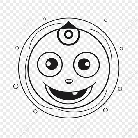 흰색 배경 윤곽선 스케치 드로잉에 그려진 원 중앙에 눈이 있는 귀여운 얼굴 벡터 개요 예술 개요 Png 일러스트 무료 다운로드 Lovepik