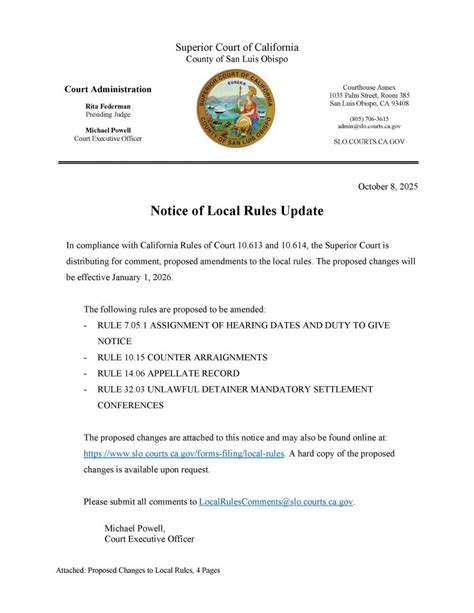 🔔notice Of Local Rules Update For The County Of San Luis Obispo🔔