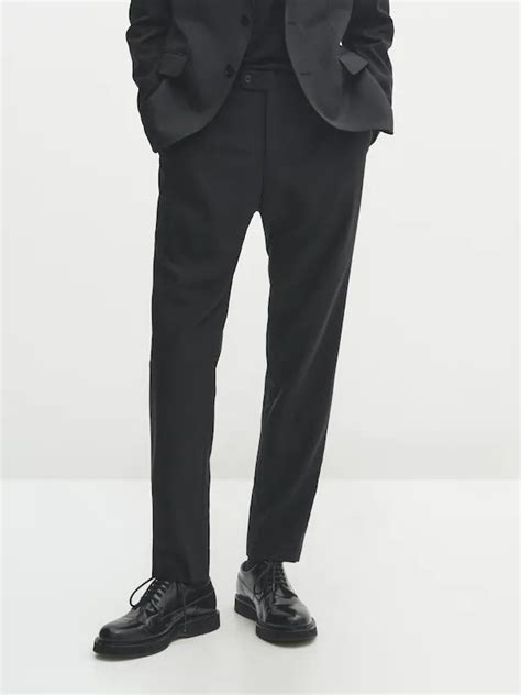 Bi Stretch Wool Suit Trousers · Black · Dressy Massimo Dutti