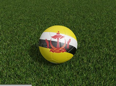Football In Brunei Darussalam Flag On Green Grass 3d Stock