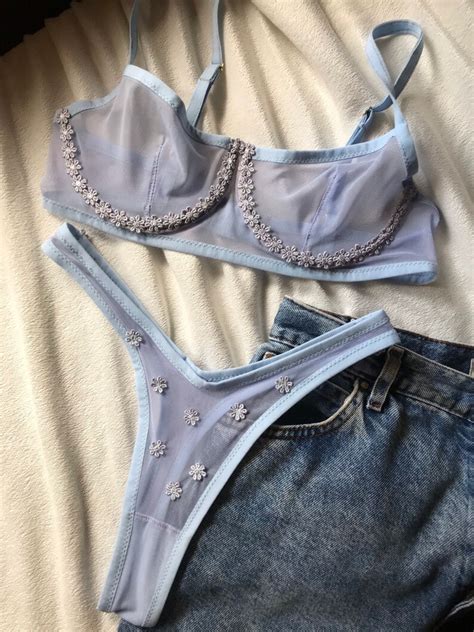 Pastel Lingerie Set Blue Soft Lingerie Set With Floral Etsy