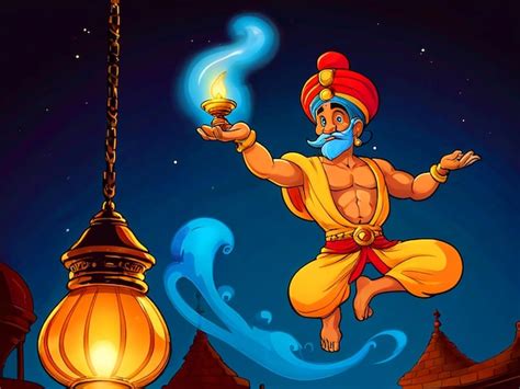 Genie Floating Out Of His Lamp Comic Style Premium Ai Generated Image
