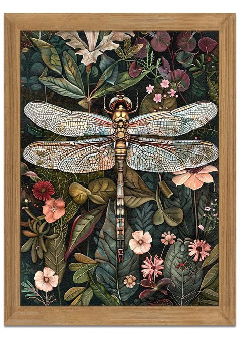 Framed Vintage 3d Textured Wall Art Dark Green Dragonfly