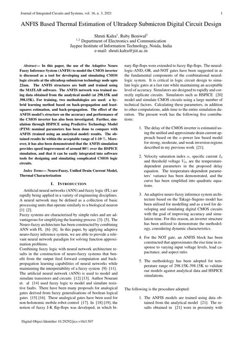 Pdf Anfis Based Thermal Estimation Of Ultradeep Submicron Digital Circuit Design