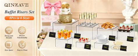 8 Pcs Clear Acrylic Buffet Risers With Mini Sign And Maker