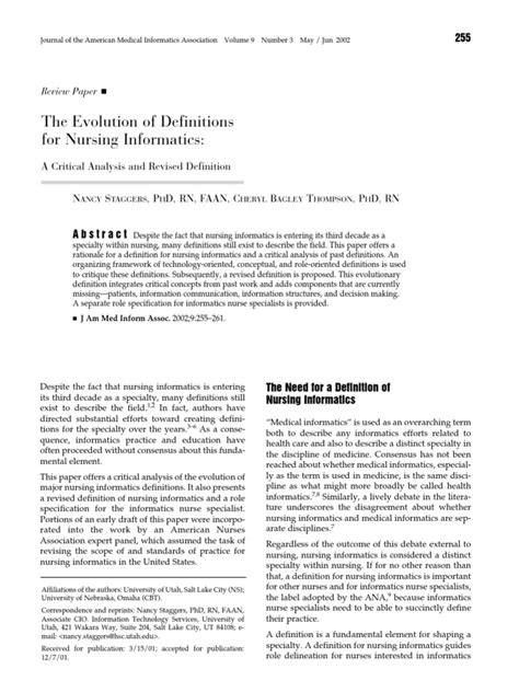 The Evolution Of Definitions For Nursing Informatics Pdf Pdf Health