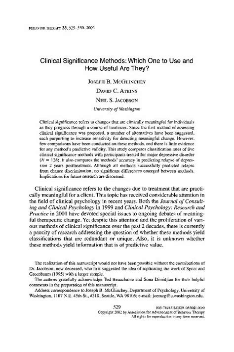 Pdf Clinical Significance Methods Which One To Use And How Useful