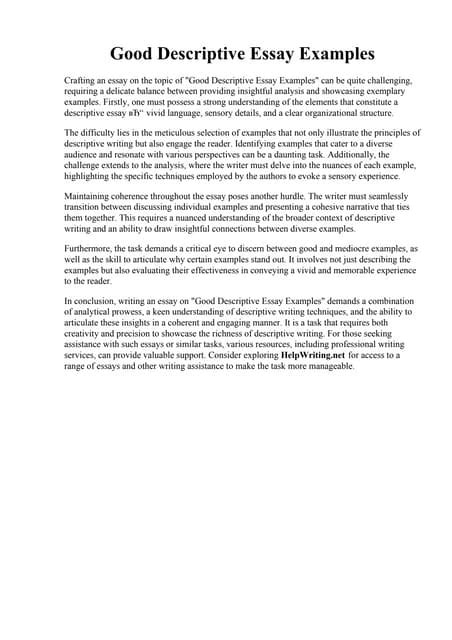 Good Descriptive Essay Examples Pdf