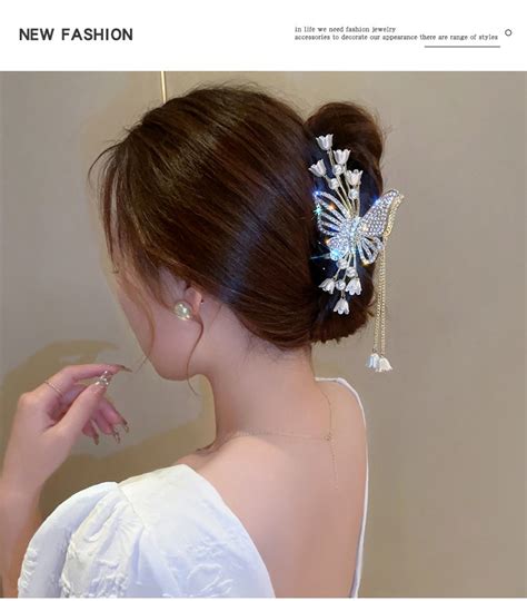 花朵蝴蝶流苏发夹女高级感大号后脑勺抓夹盘发鲨鱼夹发饰春夏新款 阿里巴巴