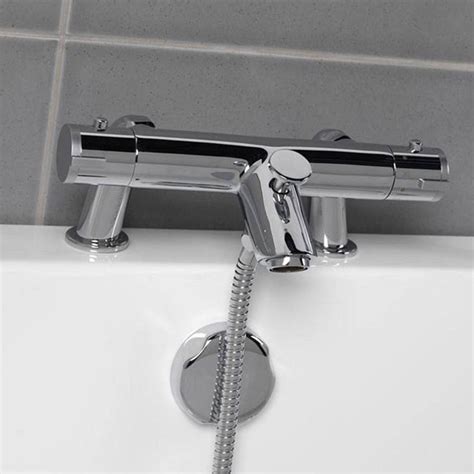 Soho Chrome Deck Mounted Thermostatic Bath Shower Mixer Tap And Shower