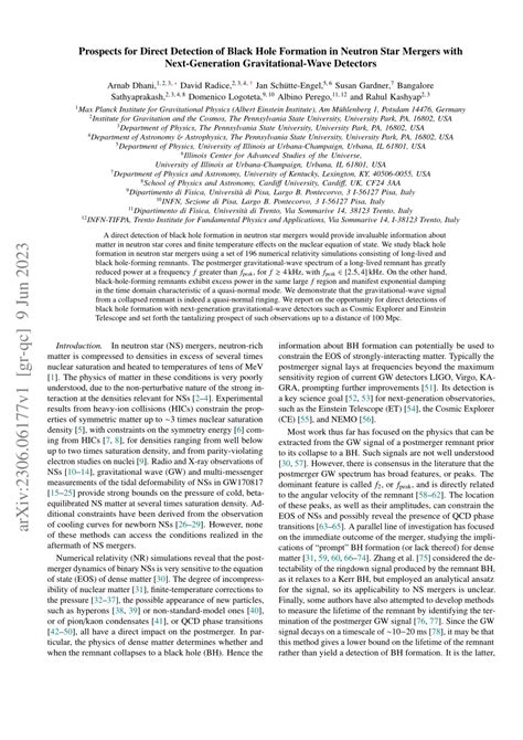 Pdf Prospects For Direct Detection Of Black Hole Formation In Neutron Star Mergers With Next