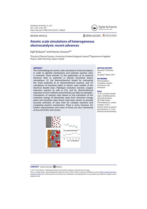 Pdf Atomic Scale Simulations Of Heterogeneous Electrocatalysis Recent Advances