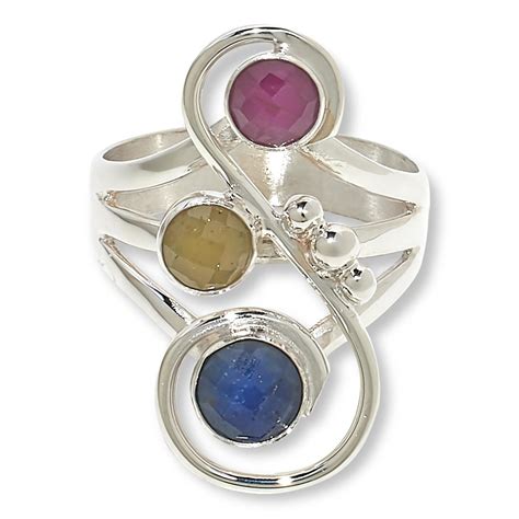 Jay King Sterling Silver Multicolor Sapphire 3 Stone Ring 23429450 HSN