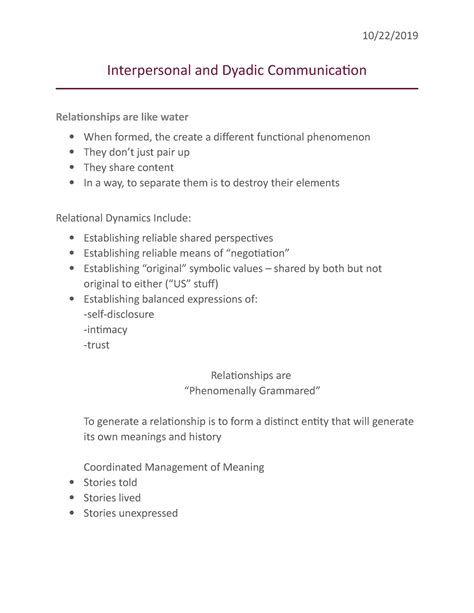 Interpersonal And Dyadic Communication 10 22 Interpersonal And Dyadic Communication
