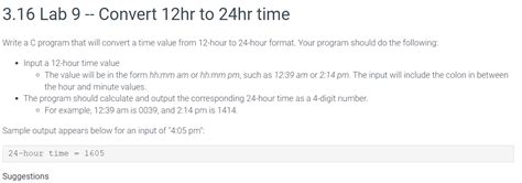 Solved 316 Lab 9 Convert 12hr To 24hr Time Write A C