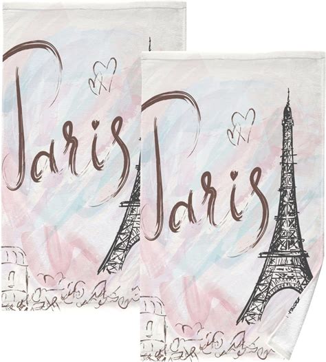 Wellsay Face Hand Towel Set Hand Drawn Eiffel Cotton Washcloths Quick Dry Highly Absorbent Bath