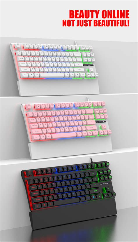 Геймърска клавиатура Kinsi Rgb Led подвижна опора за ръка бяла Emag Bg