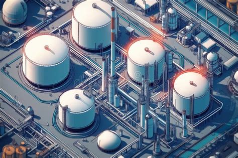 Top View Industrial Plant With Fuel Storage Tanks Complex Structure Shows Pipelines Processing
