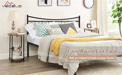 Vecelo Round End Table 2 Tier With Storage Shelf Easy Assembly Night Stand