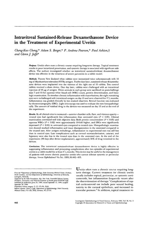 Pdf Intravitreal Release Dexamethasone Device In The Treatment Of Experimental Uveitis