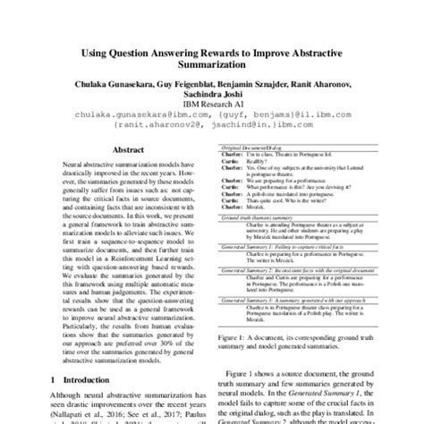 Using Question Answering Rewards To Improve Abstractive Summarization Acl Anthology