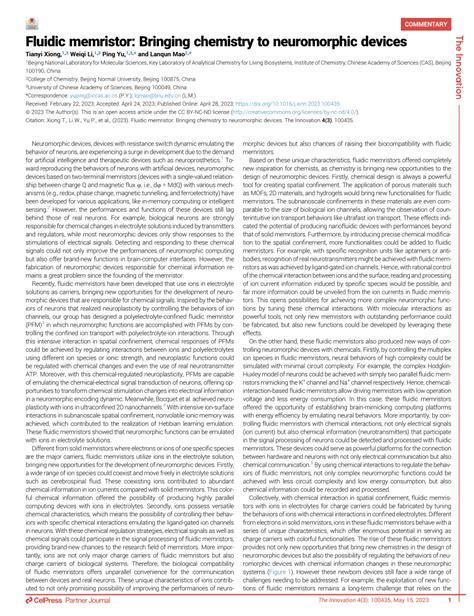 Pdf Fluidic Memristor Bringing Chemistry To Neuromorphic Devices