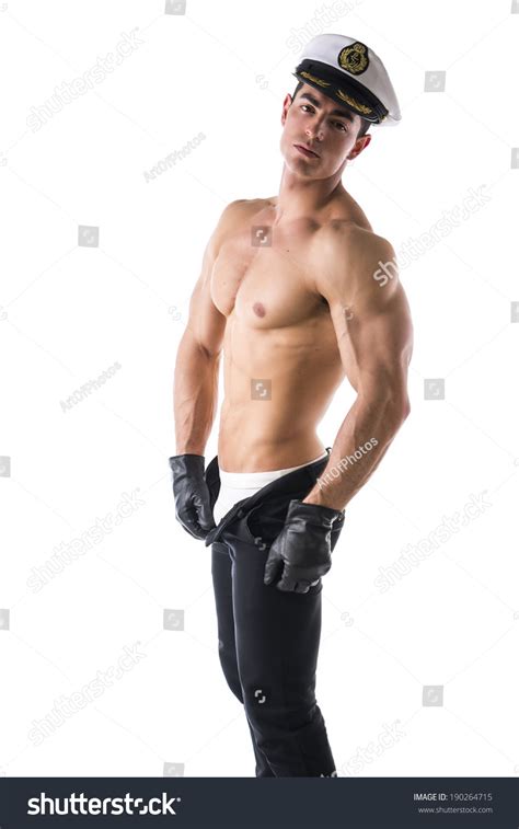 Muscular Shirtless Male Sailor Nautical Hat ภาพสตอก 190264715