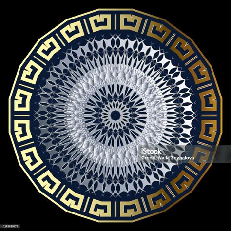 그리스 만다라 패턴 럭셔리 3d 배경 표면 금 부족 민족 스타일 라운드 장식 그리스어 키 Meanders 화려한 플로럴 골드