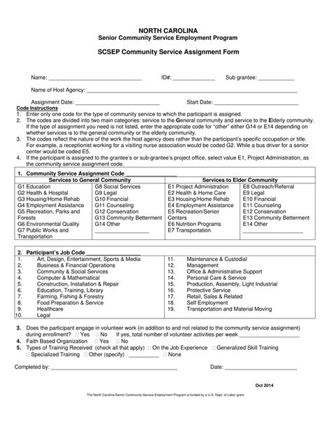 North Carolina Scsep Community Service Assignment Form Fill Out Sign