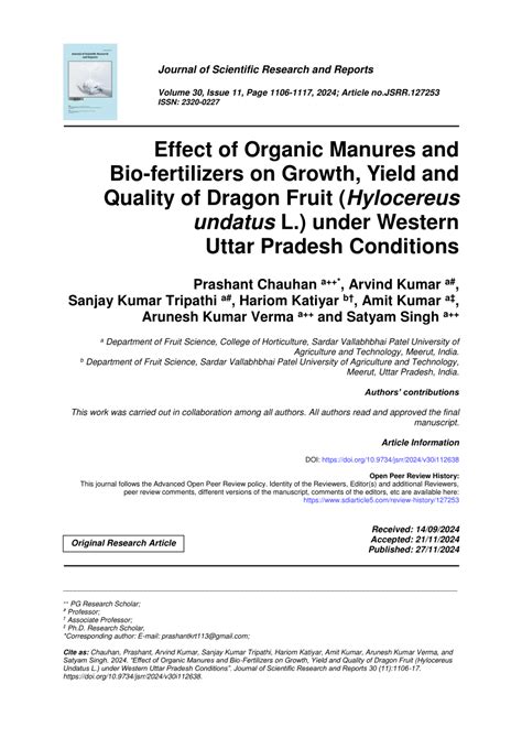 (PDF) Effect of Organic Manures and Bio-fertilizers on Growth, Yield and Quality of Dragon Fruit ...
