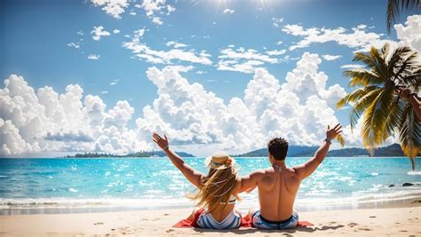 Premium Ai Image Happy Couple Enjoy Beautiful Sea On The Tropical