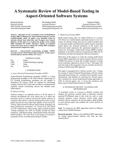 Pdf A Systematic Review Of Model Based Testing In Aspect Oriented