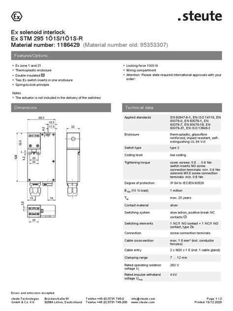 Material Number Old 95353307 Ex Solenoid Interlock Ex Stm 295 1Ö1s