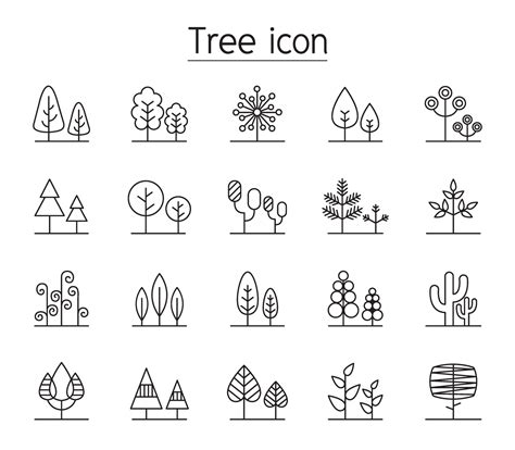 Tree Icon Set In Thin Line Style Vector Art At Vecteezy