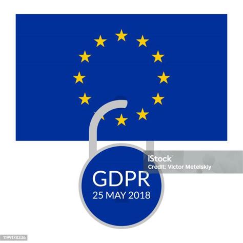 Gdpr 배너 Eu 플래그및 자물쇠가 있는 일반 데이터 보호 규정 기호입니다 벡터 그림입니다 2018년에 대한 스톡 벡터 아트