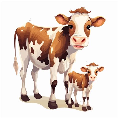 Caricatura De Una Madre Y Un Bebé Vaca En Fondo Blanco Vector Premium