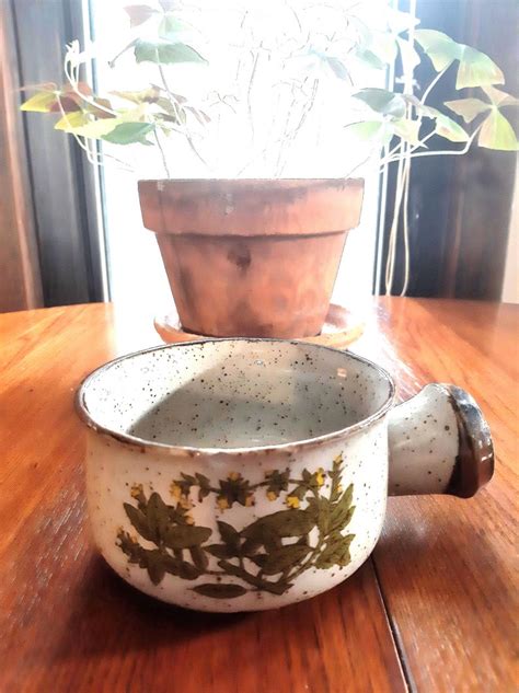 Vintage Speckled Stoneware Takahashi Soup Crocks W Handles Floral