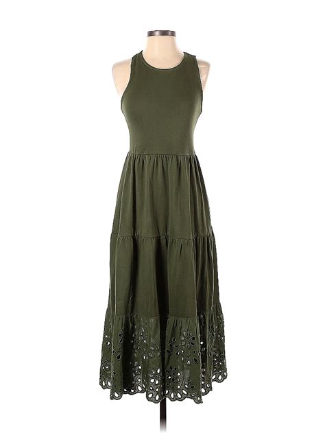 J Crew 100 Cotton Solid Colored Green Casual Dress Size Xxs 70 Off