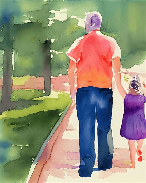 Father And Daughter Watercolor Graphic · Creative Fabrica