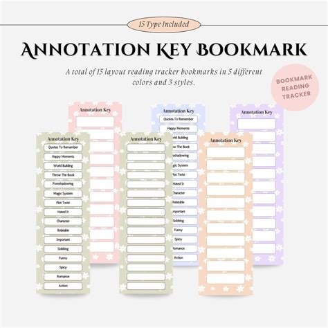 Bright Colorful Annotation Key Color Guide Bookmarks Printable Pastel