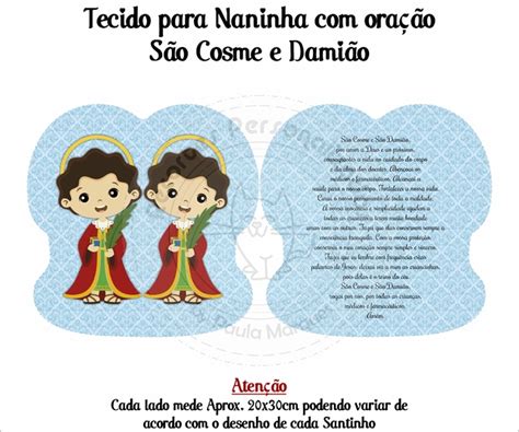 Recorte em tecido Naninha P oração São Cosme e Damião