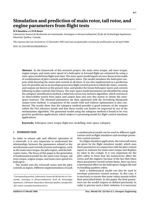 pdf simulation and prediction of main rotor tail rotor and engine