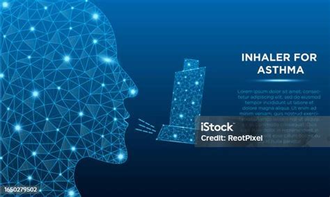 미래 지향적인 개념의 천식 벡터 디자인을 위한 Low Poly 흡입기 의료 기기 낮은 폴리 와이어 프레임 디자인 의료 및 건강 그림입니다 3차원 형태에 대한 스톡 벡터 아트