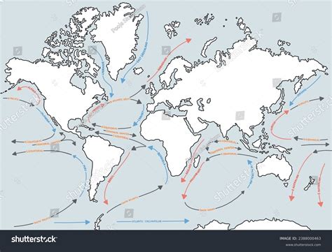 Oceanography World Map Ocean Currents Gyres Stock Illustration