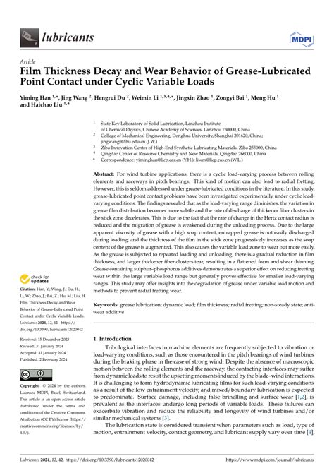 PDF Film Thickness Decay And Wear Behavior Of Grease Lubricated Point