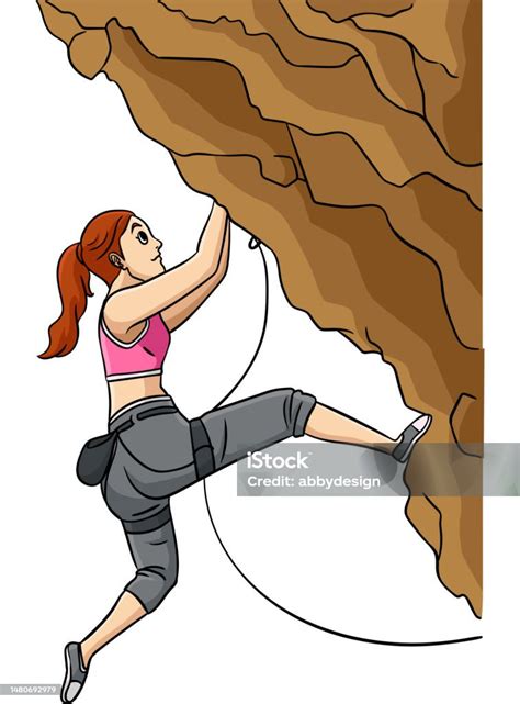 Ilustrasi Clipart Berwarna Kartun Pemanjat Tebing Ilustrasi Stok